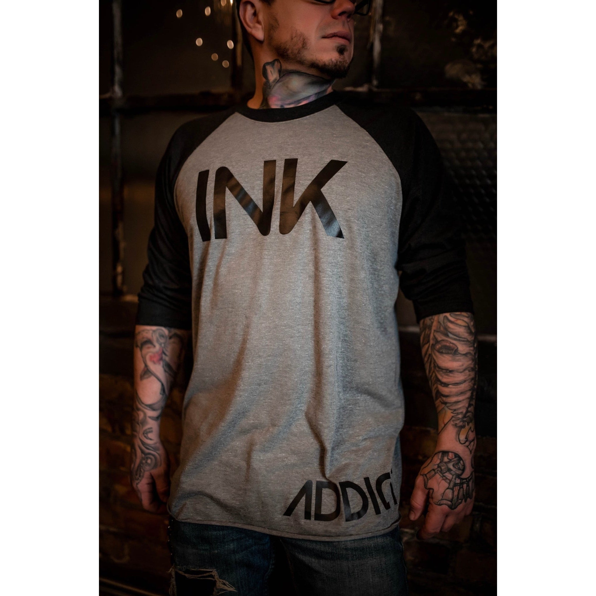 INK Men's Heather Grey/Black Baseball Tee